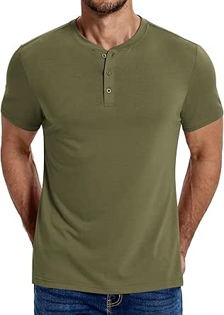 COOFANDY Men's Henley Shirts Cotton Short Sleeve Casual T-Shirt Button Henley Basic Tee | Amazon.com