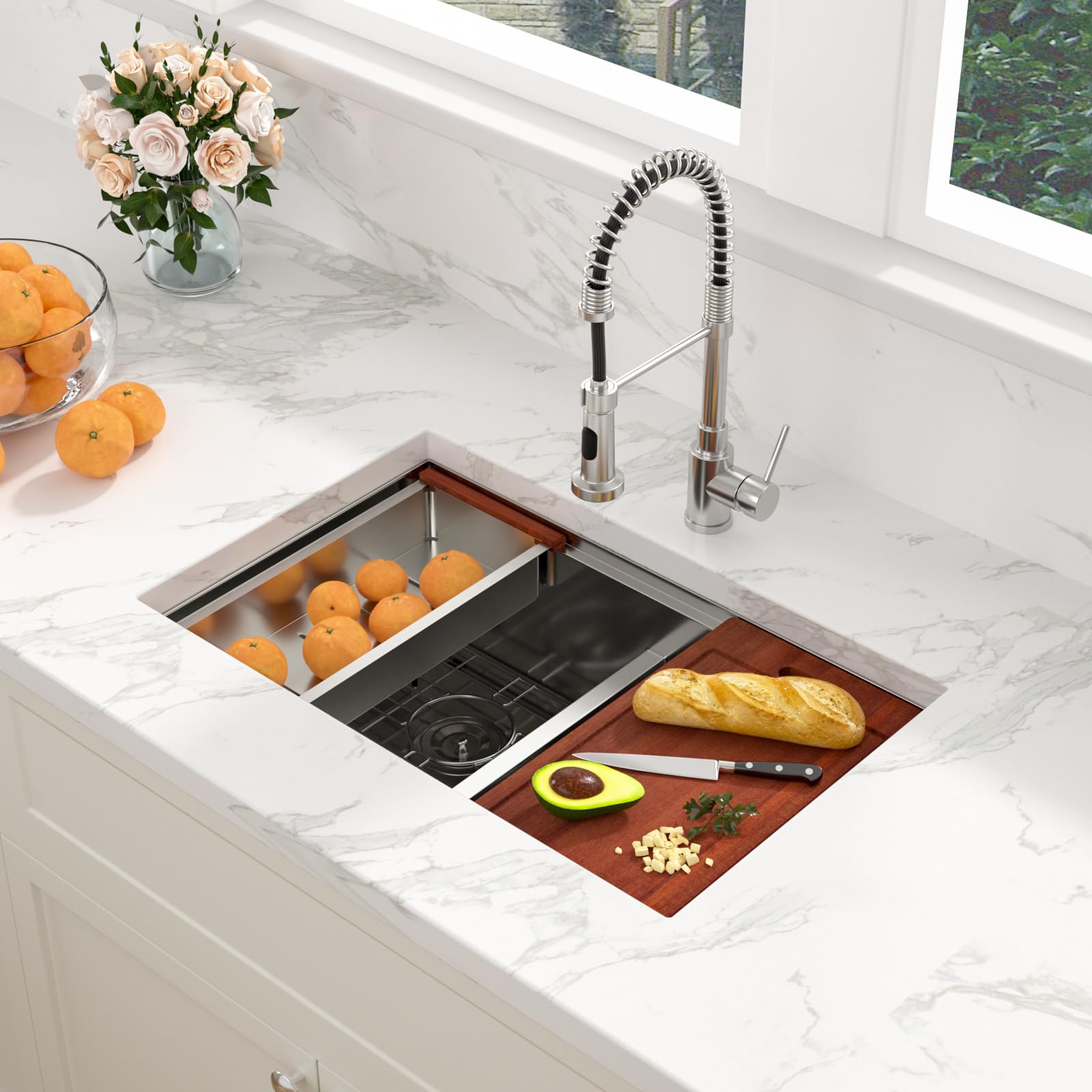 28 Undermount Kitchen Sink Double Bowl - Sarlai 28x19 Inch Undermount ...