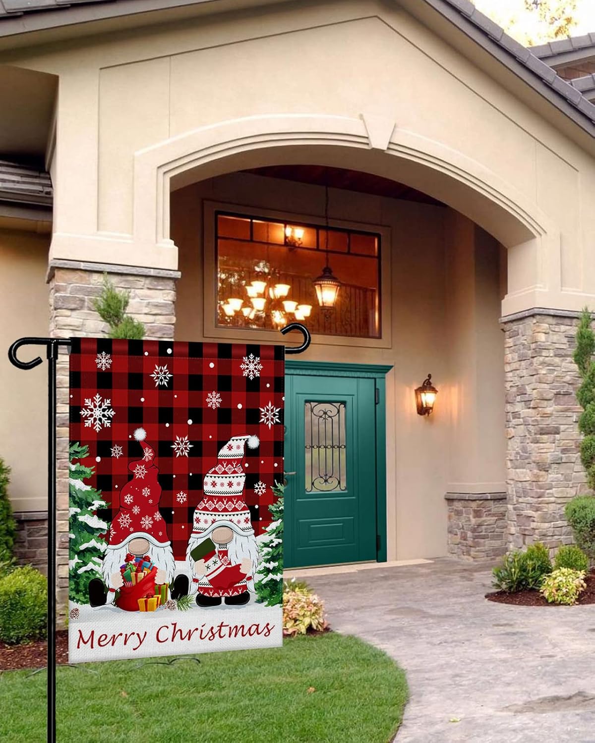 Amazon.com : Welcome Garden Flag Christmas Gnomes Winter Snowing Scene ...