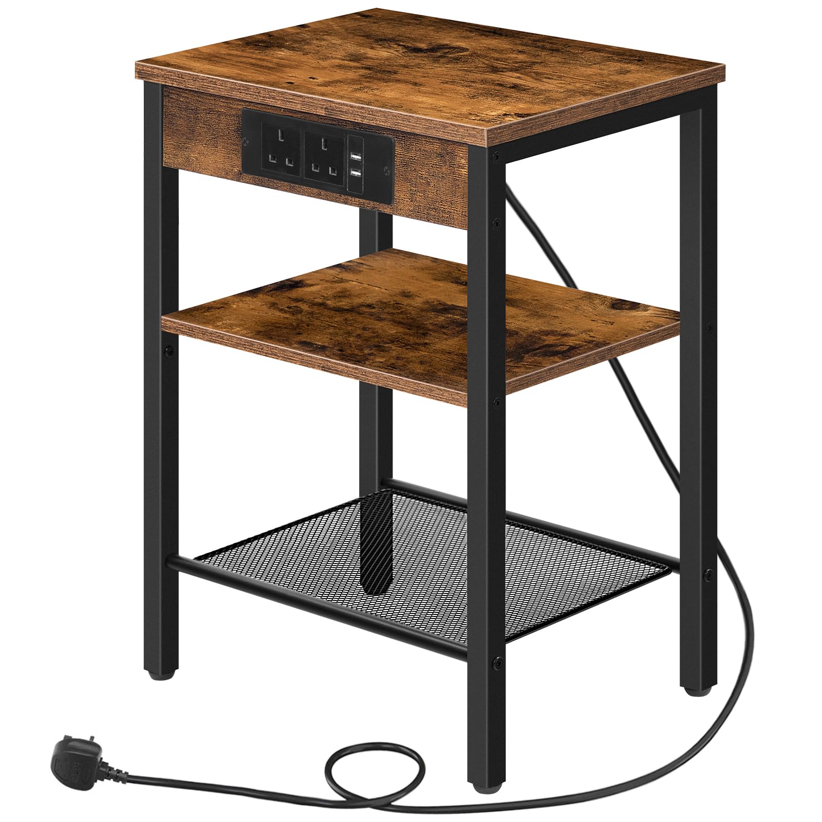 HOOBRO Side Table with Charging Station, Bedside Table with Charging ...