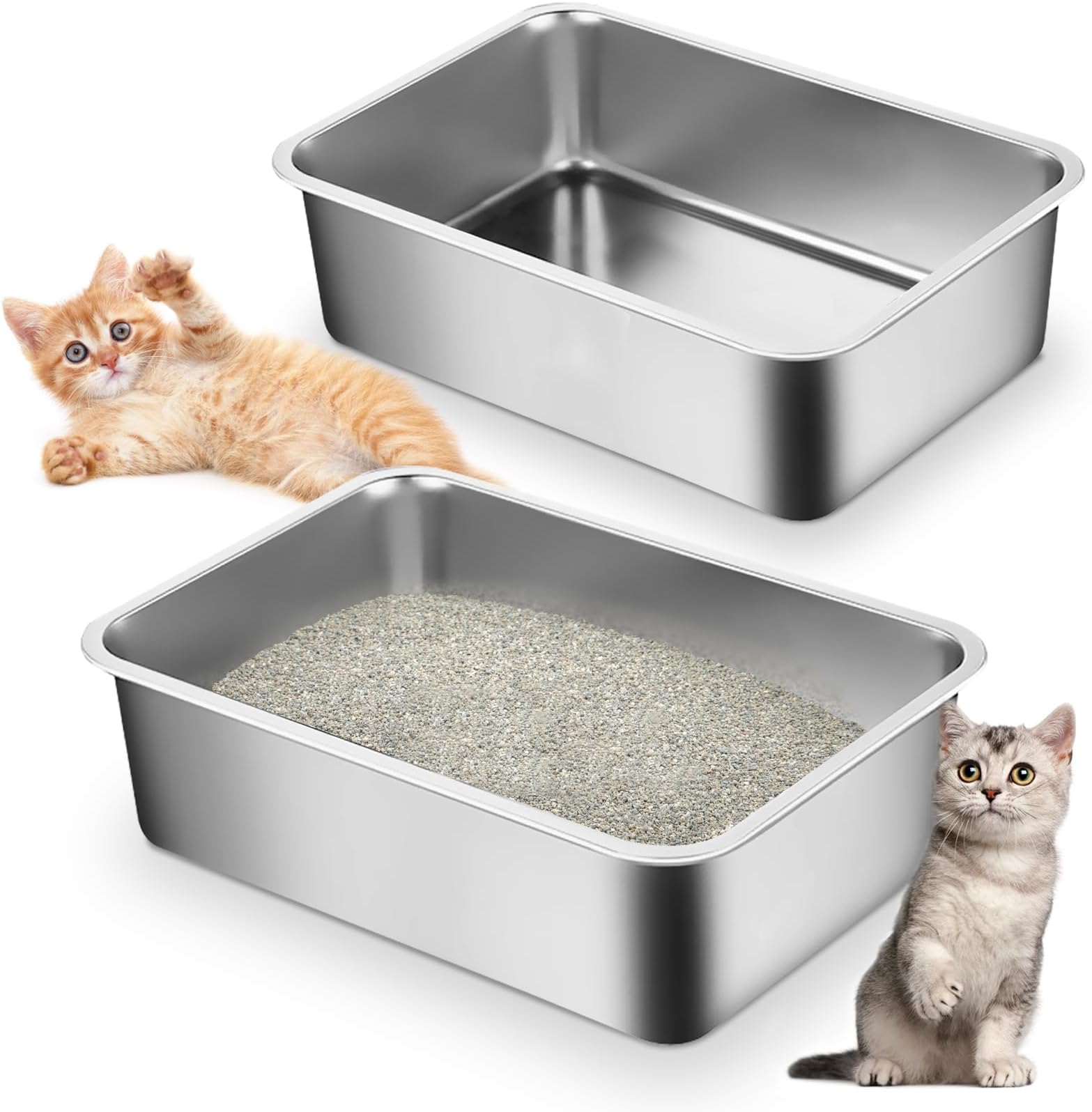 Amazon.com: ALMOXVYE 2 Pack Stainless Steel Cat Litter Box, 6 Inch ...