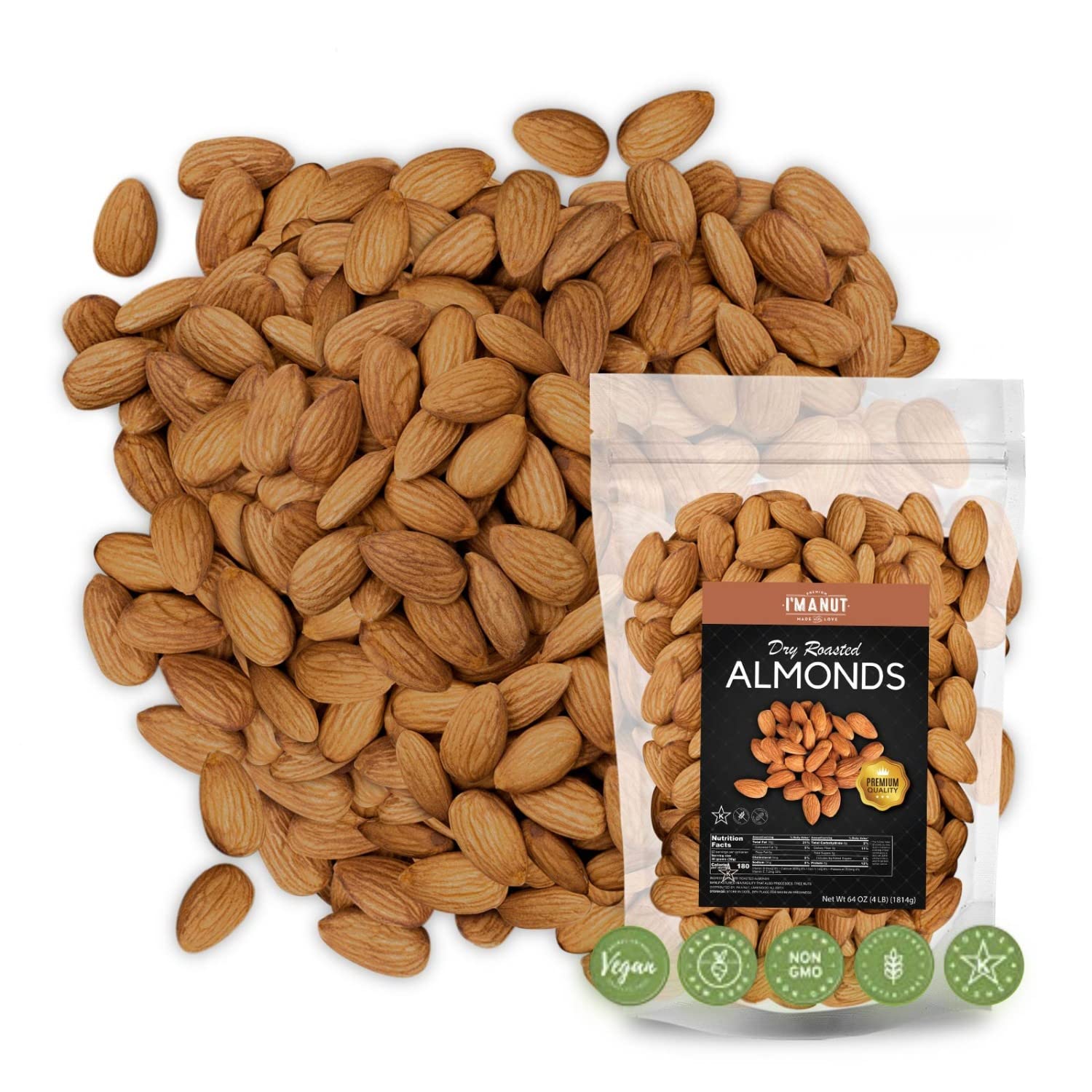Amazon.com : Dry Roasted Almonds Unsalted 64 oz (4 lbs) Batch Tested ...