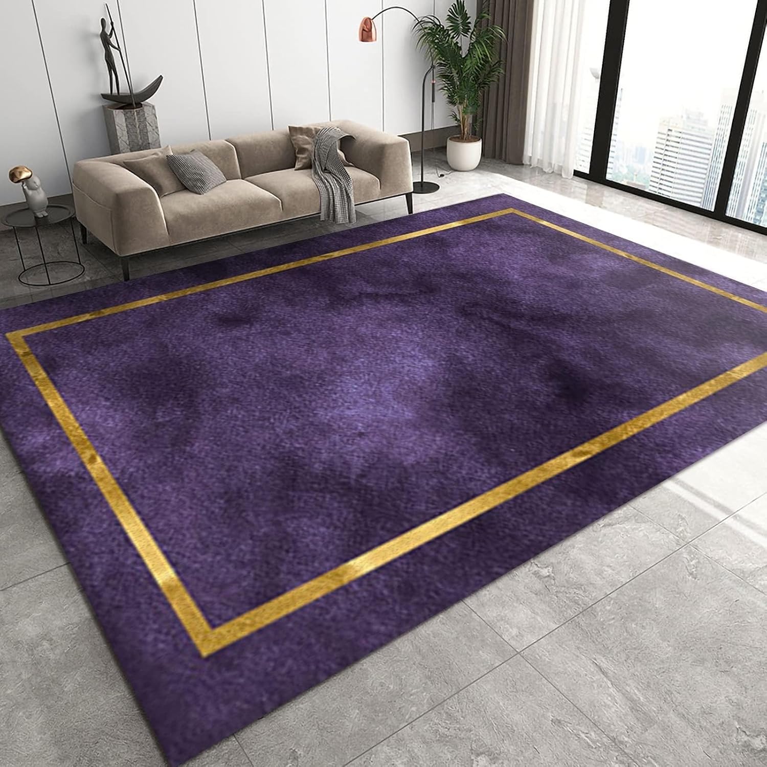 Amazon.com: 3x6 Runner Rugs Purple Gold Border Bedside Rug, Modern ...