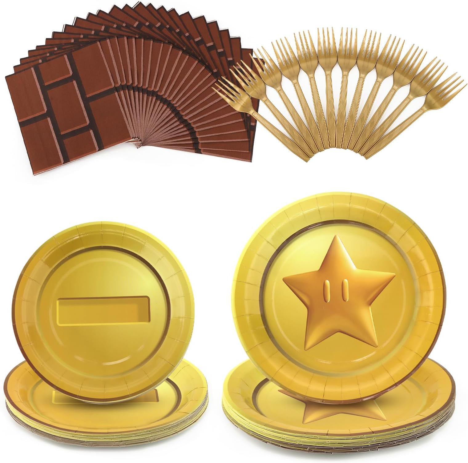 Amazon.com: 80PCS Mario Bros Birthday Supplies Kit for 20 Guests - Gold ...