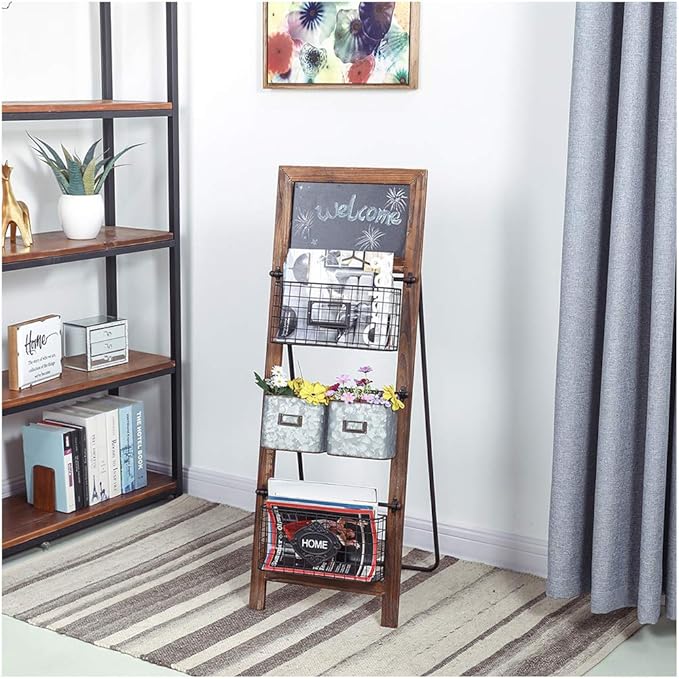 Amazon.com: Glitzhome 3-Tier Magazine Rack with 4 Baskets 40”H ...