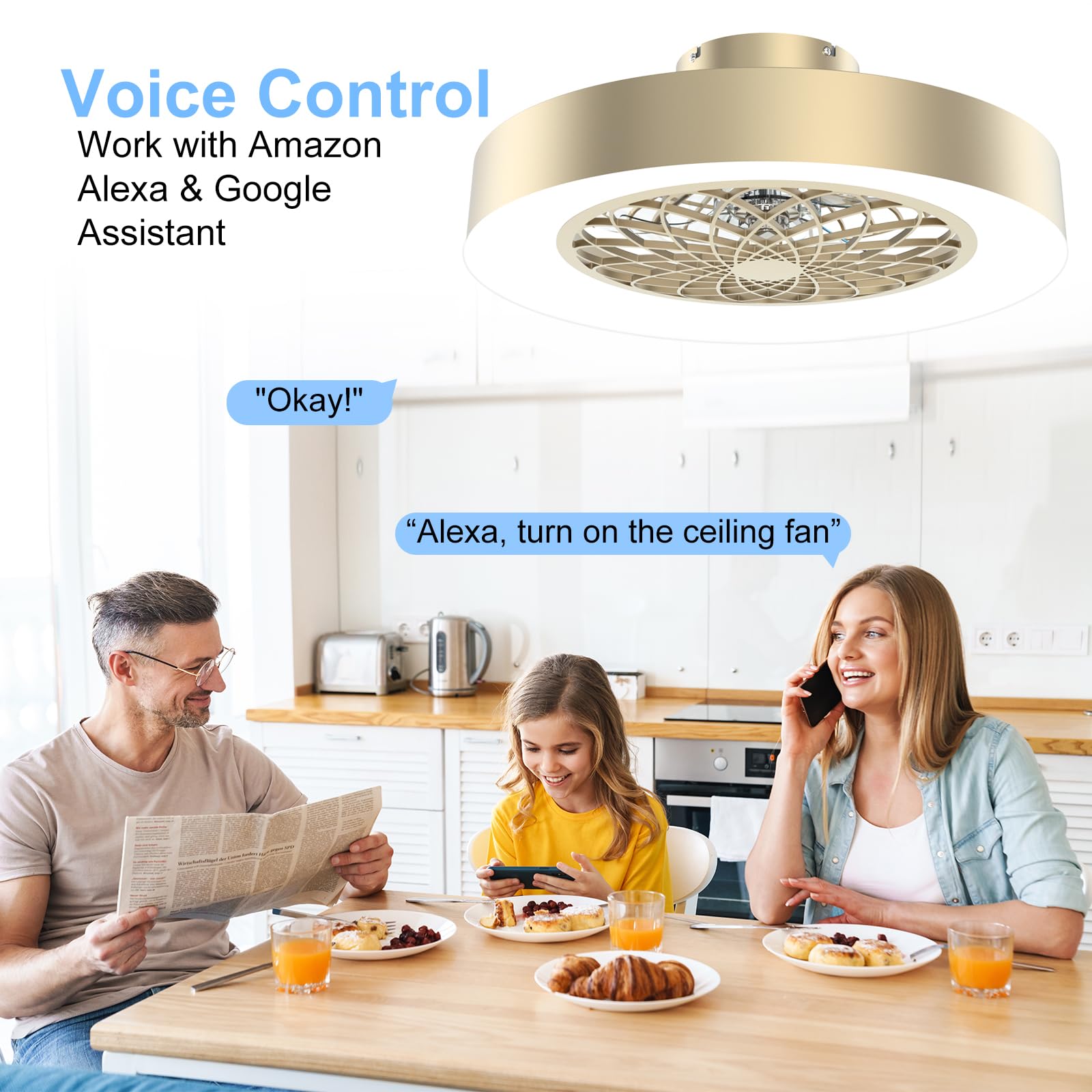 JHHF Ceiling Fan with Lights Remote Control,Dimmable Fan Lighting, 20 ...