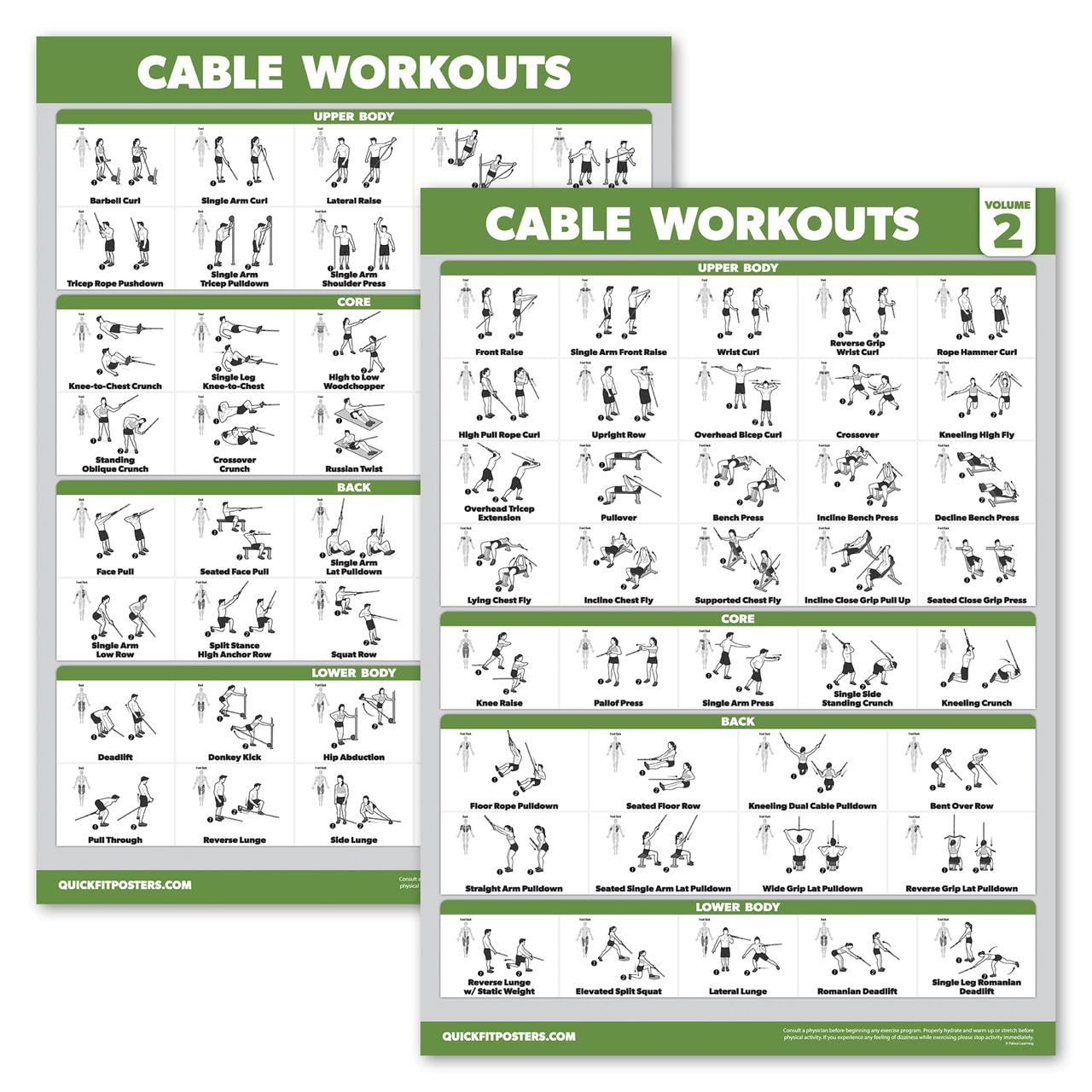 Amazon.com: 2 Pack - Cable Machine Workout Posters - Cable Machine ...