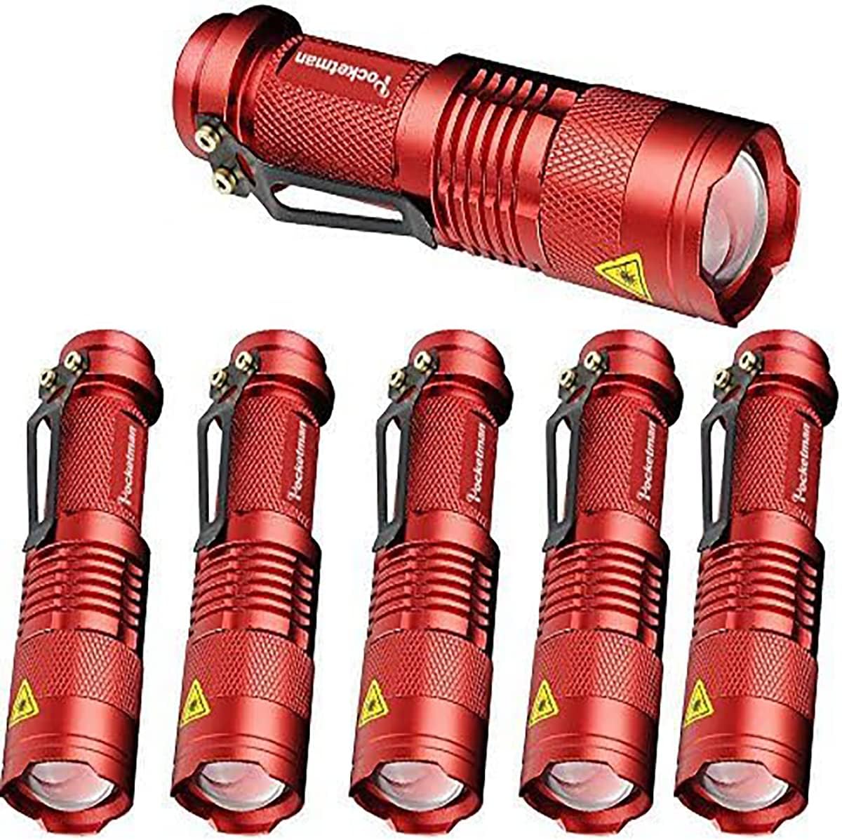 Pocketman 6 Pack, 7W 300LM 3 Modes Mini Light Red LED Tactical ...