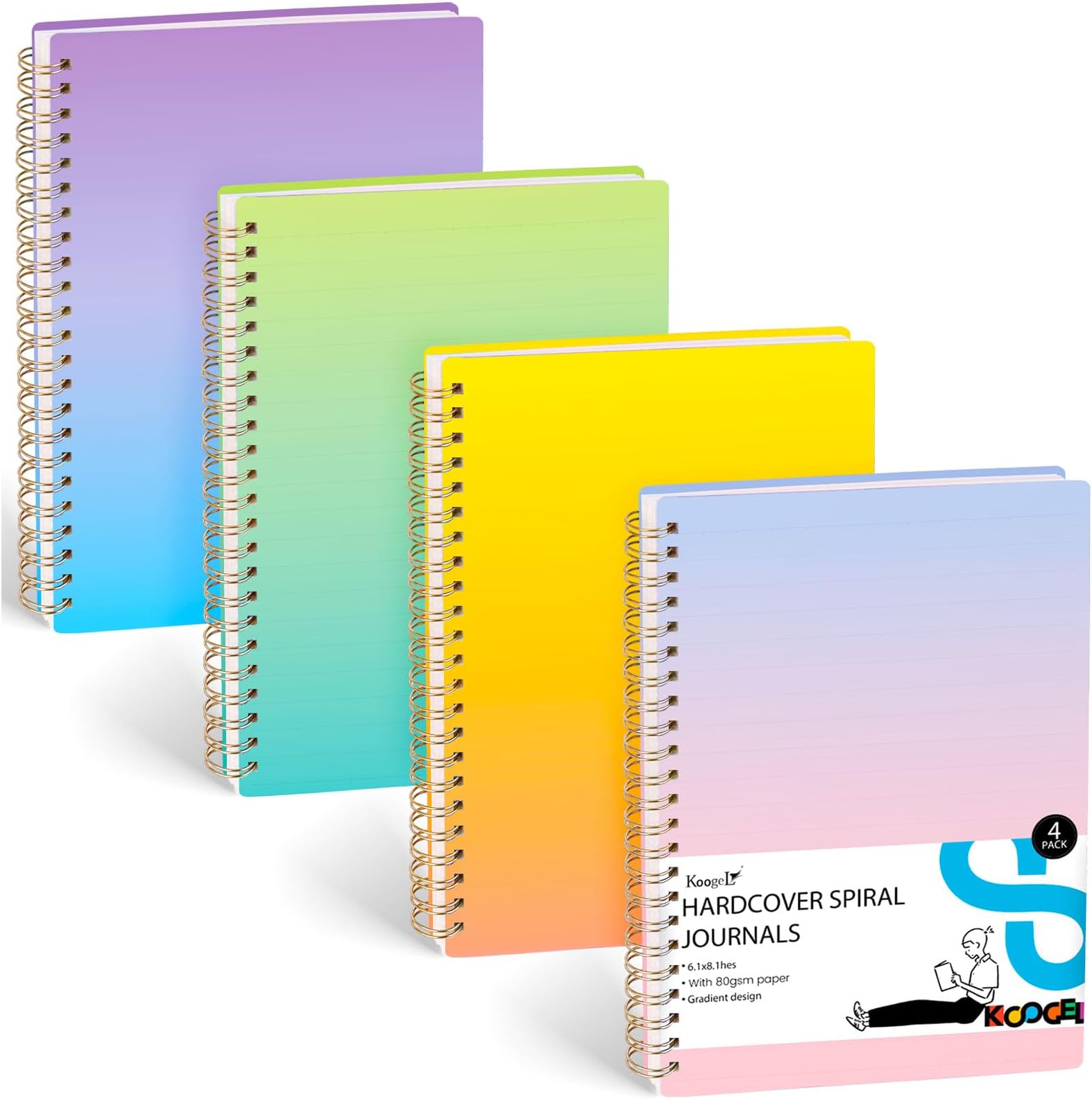 Amazon.com : Koogel 4PCS A5 Lined Spiral Notebooks, Hardcover Journal ...