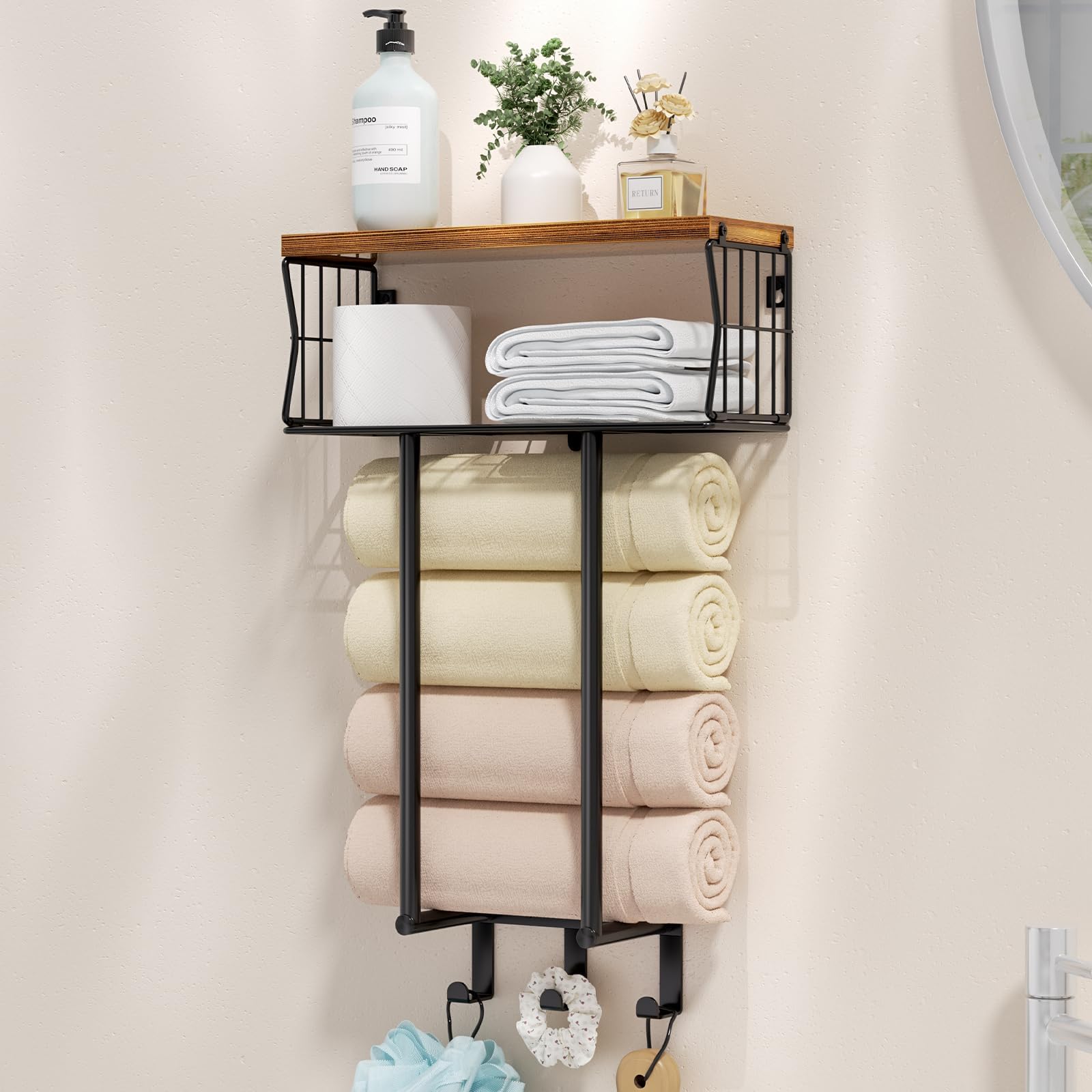 HapiRm Towel Rack Wall Mounted - Multi-Functional Bathroom Storage Rack ...