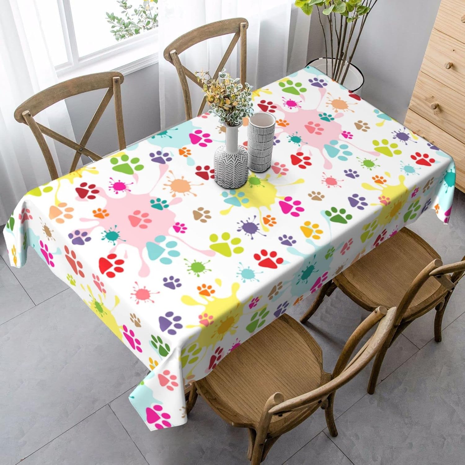Amazon.com: mutakin Paw Print Tablecloth Rectangle Table Cloth Washable ...