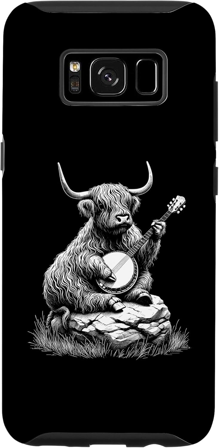 Amazon.com: Galaxy S8 Highland Cow Playing Banjo Cottagecore Aesthetic ...