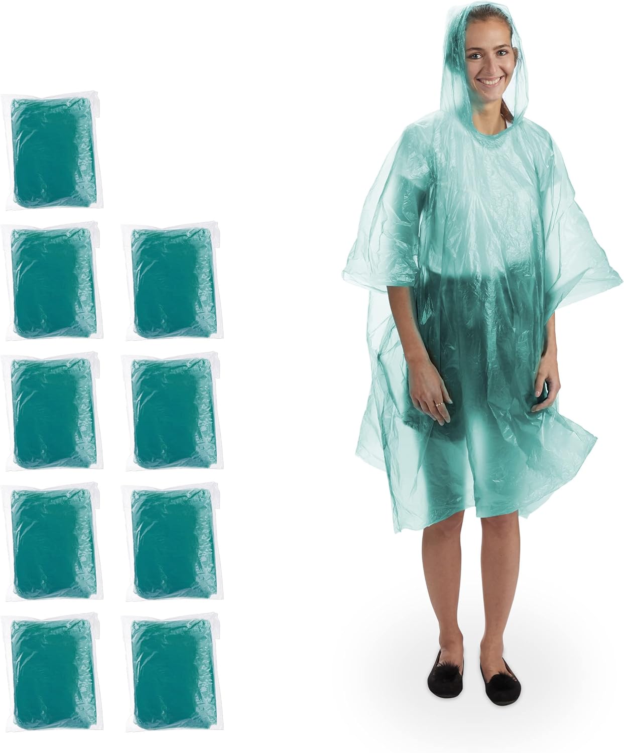 Relaxdays Regenponcho Einweg, 10er Set, Einmal Regencape mit Kapuze, für Erwachsene ...