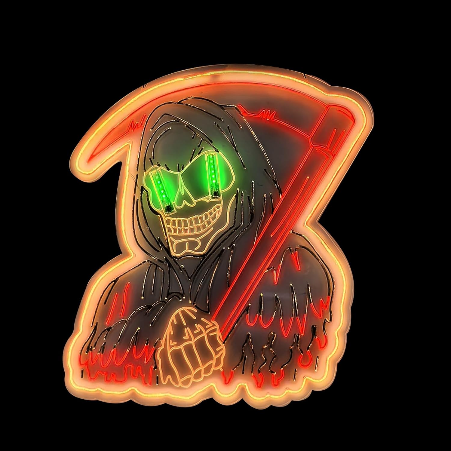 Grim Reaper Skull Dynamic Flame Eyes Neon Sign for Wall Decor Halloween ...