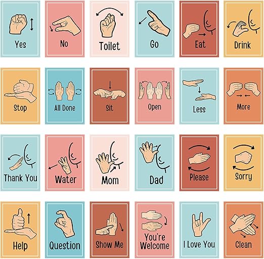 Amazon.com: Aposwow Sign Language Posters for Classroom - 24Pcs Common ...