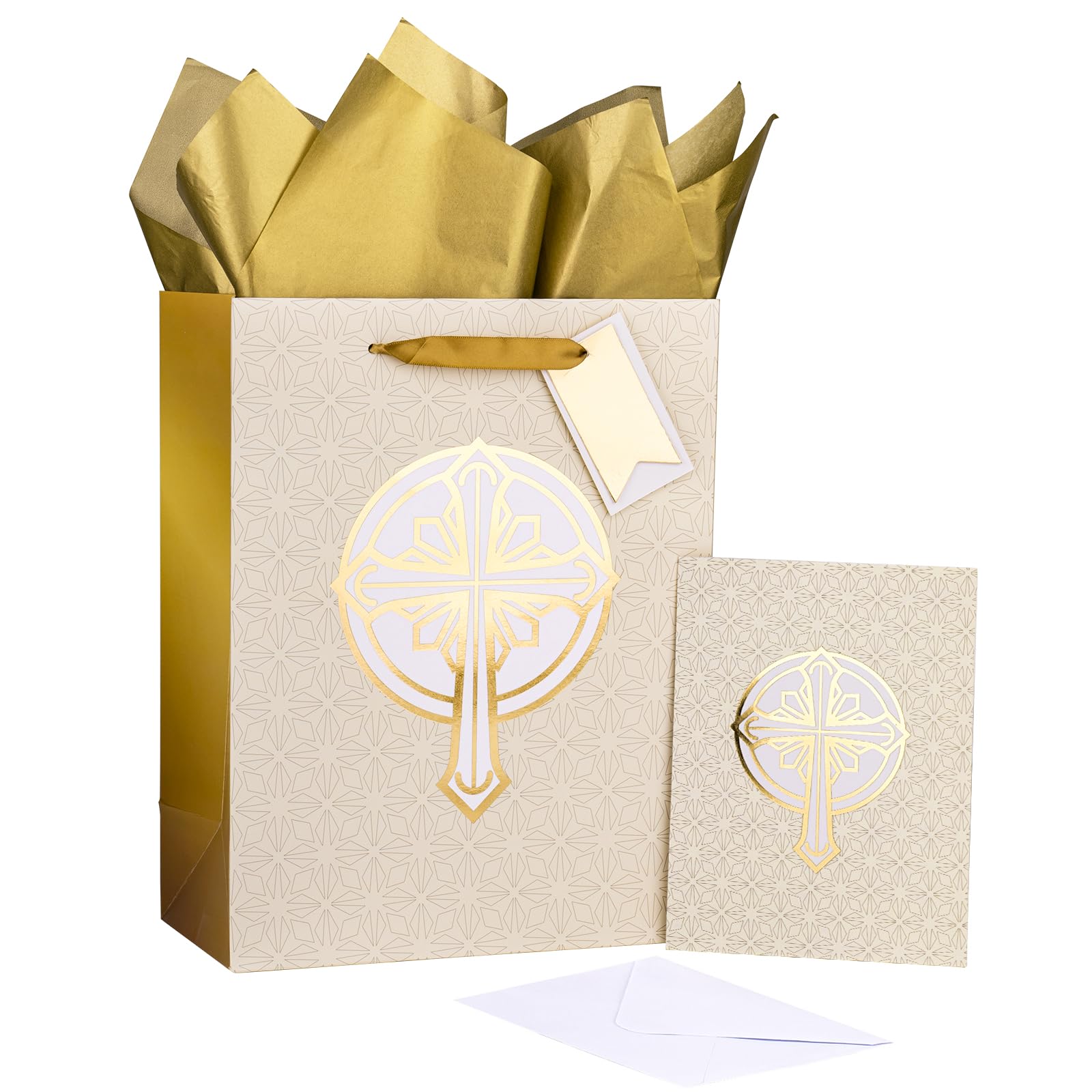 Amazon.com: LeZakaa 13" Cross Gift Bag, Gold Christian Gift Bag with ...