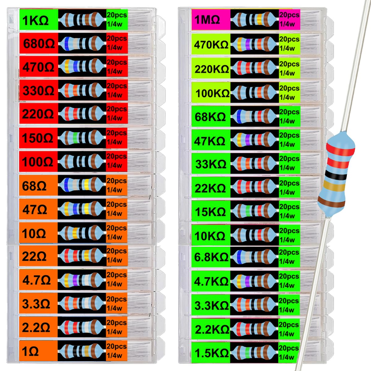 Snapklik.com : DAOKAI Metal Film Resistor Kit 30Values 1Ω-1MΩ 1/4W 1% ...