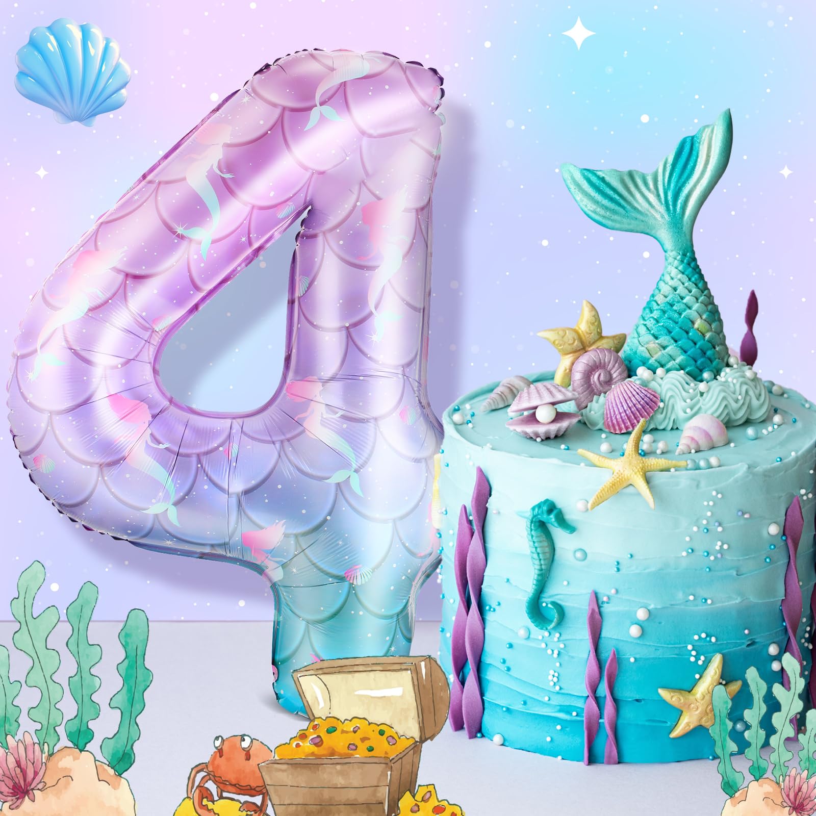 Snapklik.com : 40 Inch Giant Mermaid Number 4 Birthday Balloons Mermaid ...
