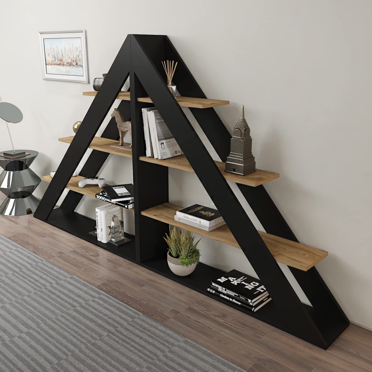 Triangle Bookcase Wood Wall Art Triangle Shelf #2 ASCENT Floating