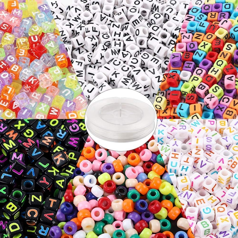 1300Pcs Letter Beads 7 Color Acrylic Alphabet Cube Beads with 1 Roll ...