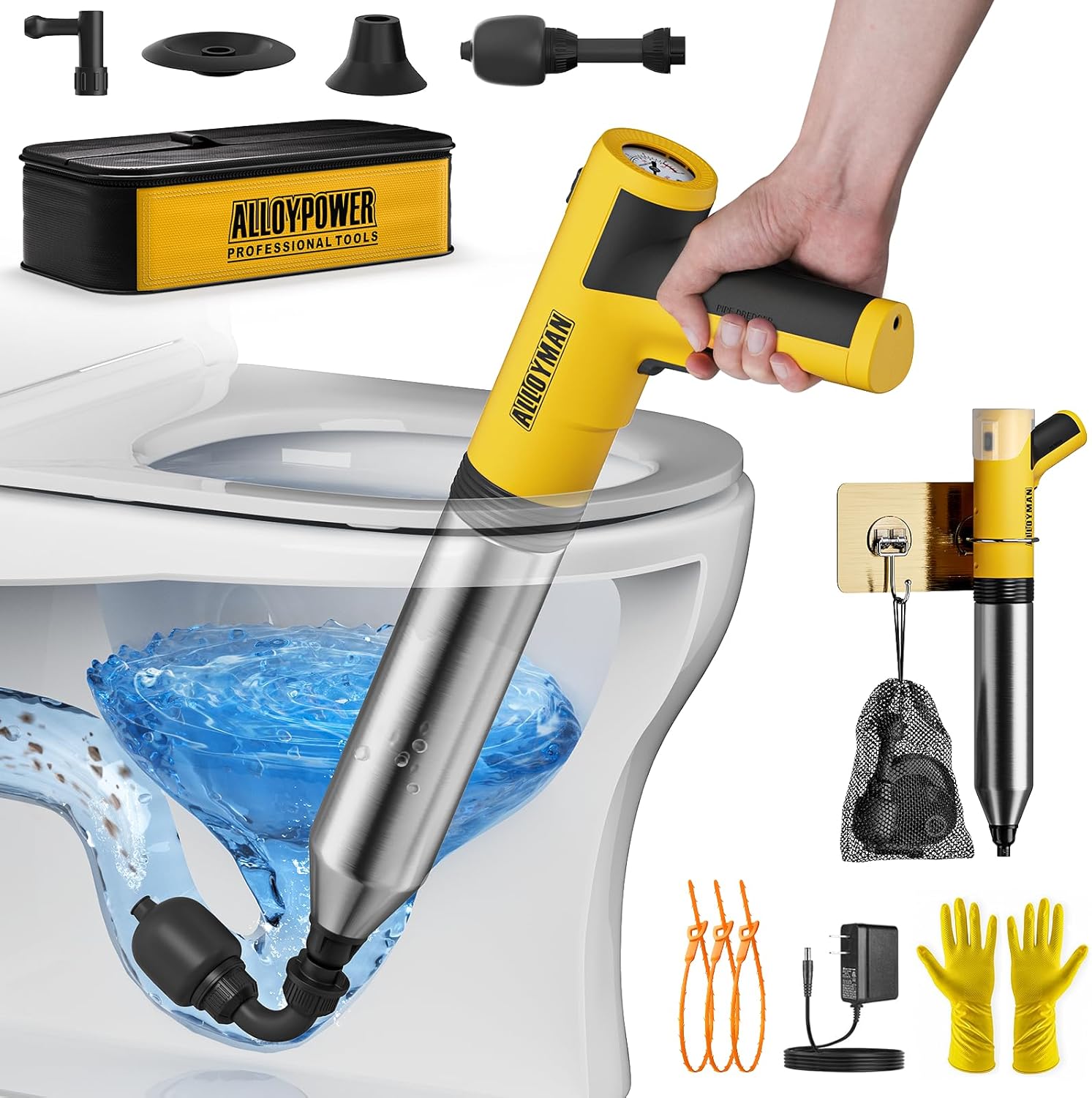 Alloyman Electric Toilet Plunger - Powerful High Pressure Toilet ...