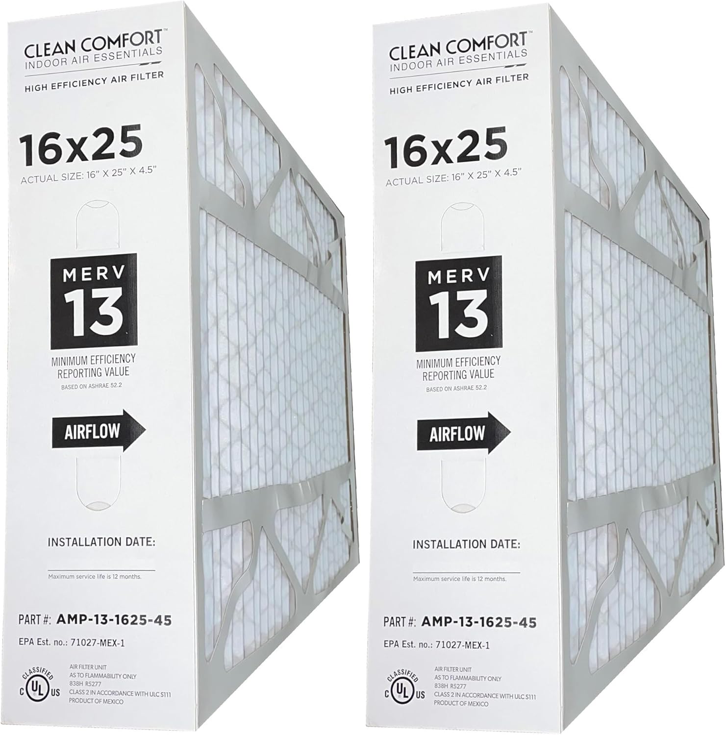 Clean Comfort AMP-13-1625-45-16" x 25" x 4.5" Media Air Filter, MERV 13 ...