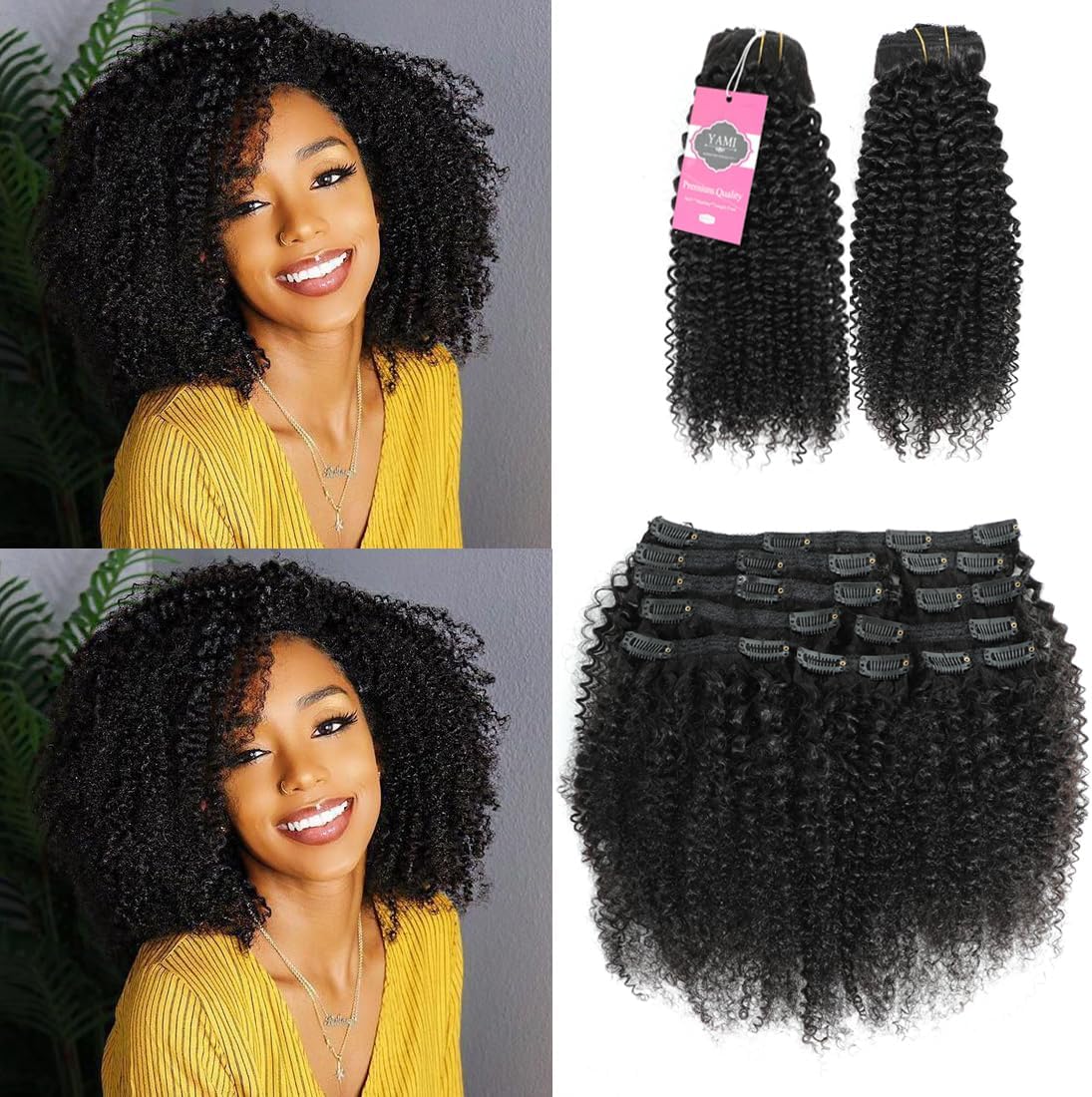 Amazon.com : Yacurcur Afro Kinky Curly Clip in Hair Extensions Human ...
