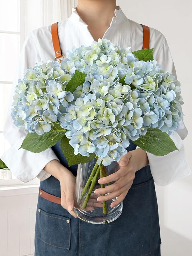 Amazon.com: JINWOE Light Blue Hydrangea Artificial Flowers,4Pcs 20 ...