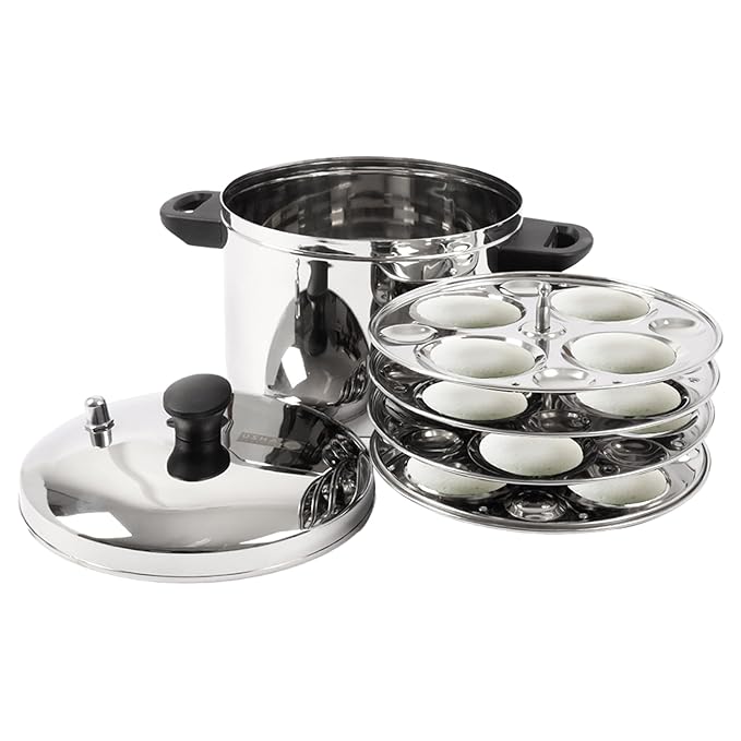 USHA SHRIRAM Stainless Steel Idli Cooker (4 Plate - 16 Button Idlis, 16 ...