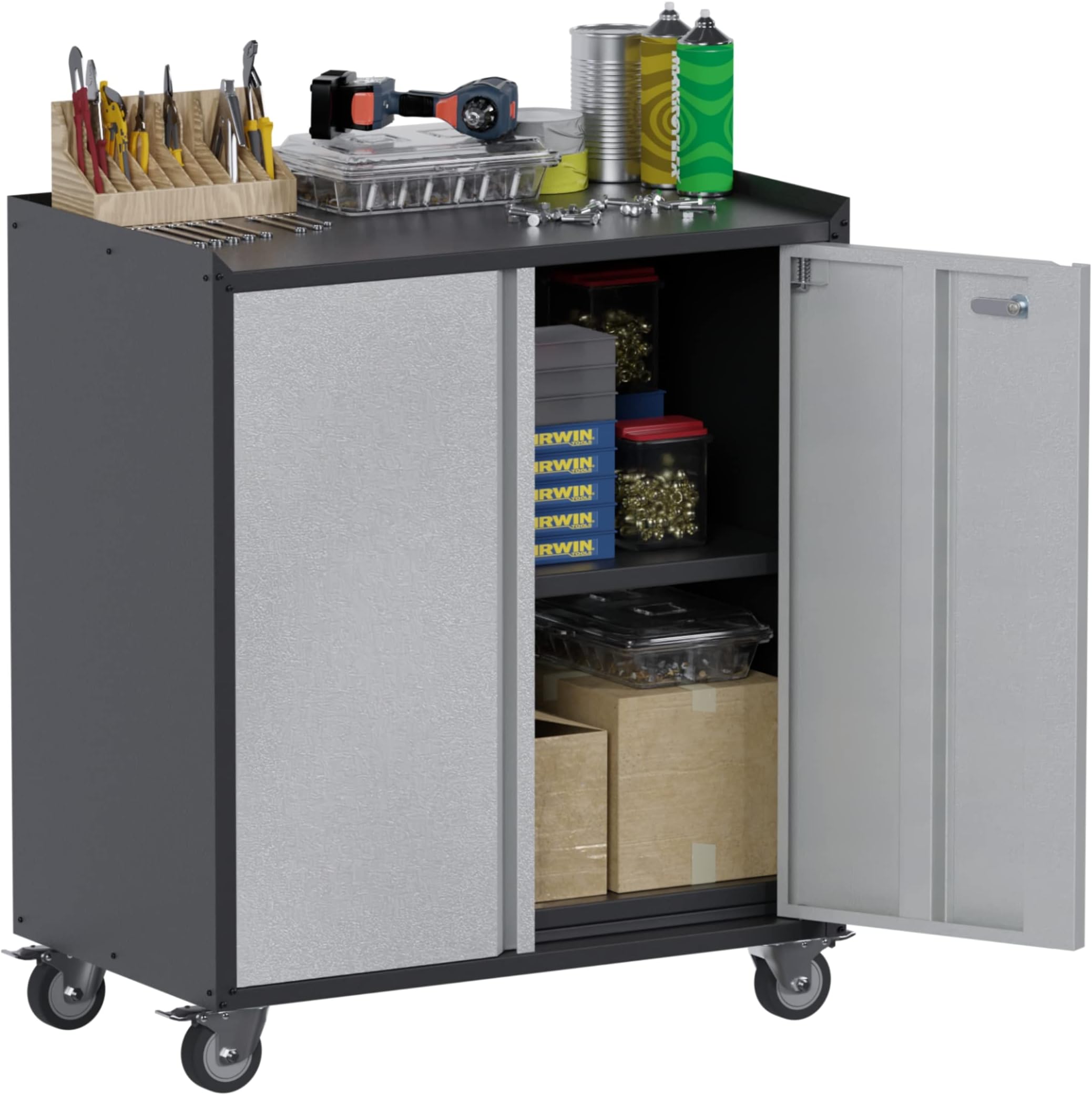 Amazon.com: LCAOPC Metal Garage Storage Cabinet with Wheels, Lockable ...