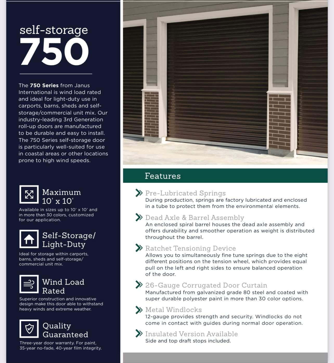 DuroDOORS Janus 10'x10' Self Storage 750 Series Wind Rated Steel Roll ...