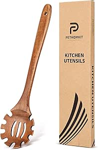 Amazon.com: Wooden Pasta Spaghetti Spoon with Teeth, Teak Slotted Pasta ...