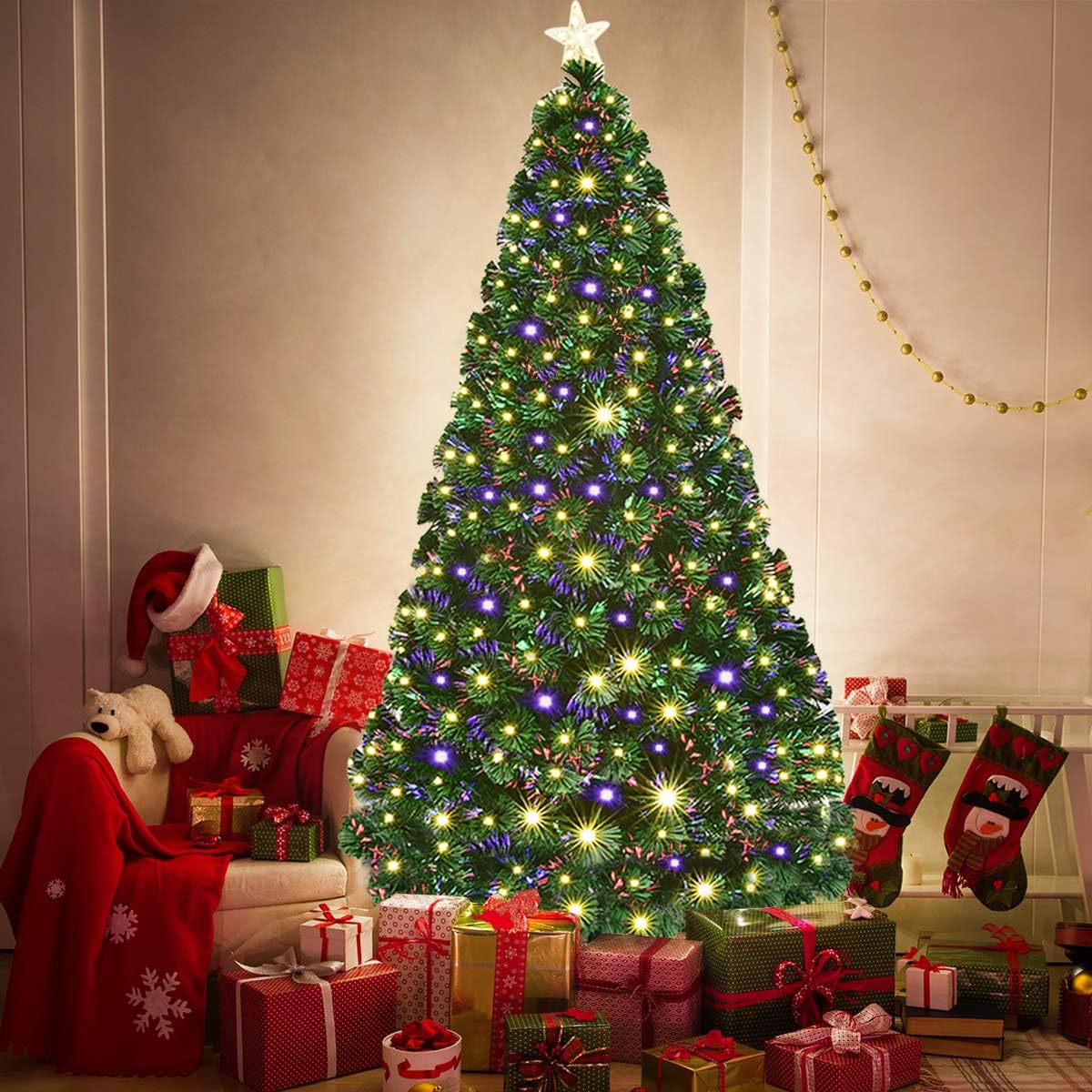 Goplus 7ft Fiber Optic Pre-Lit Artificial Christmas Tree User Manual