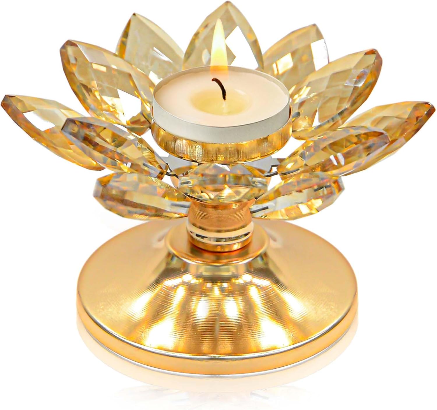 Amazon.com: 1 PC Gold Crystal Flower Tea Light Holder, Glass Tealight ...
