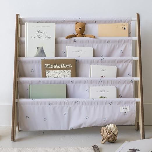 3 Sprouts Recycled Fabric Kids Bookshelf – 4-Tier Sling Book Rack ...