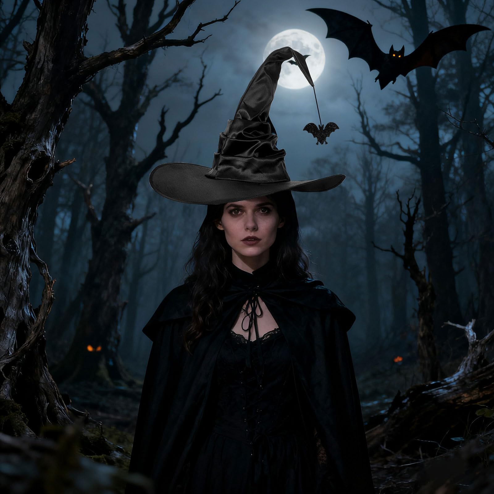 Snapklik.com : Halloween Womens Witch Hat Black Ruched Crooked Wicked ...