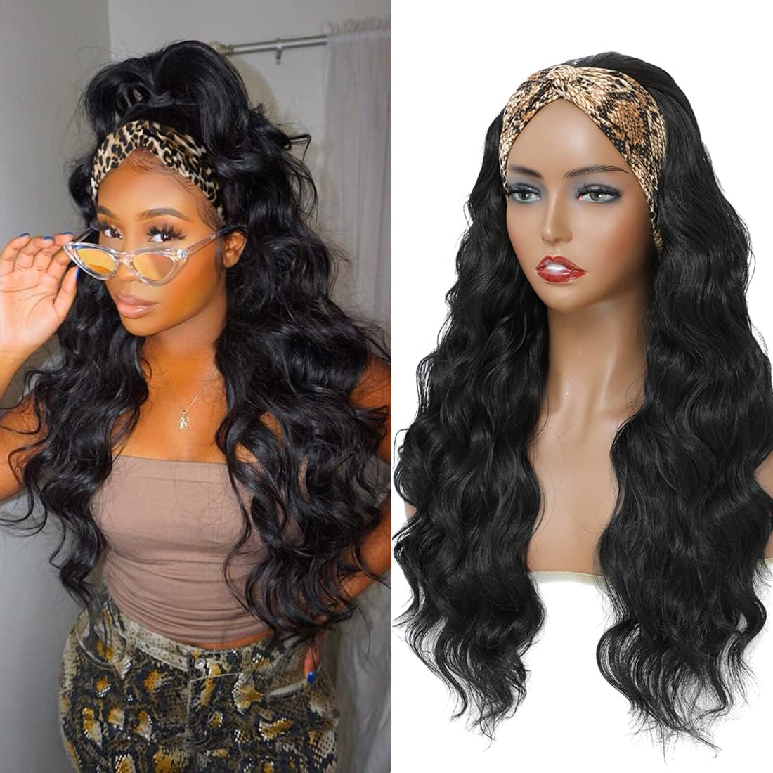 Amazon.com : SYMEIW Silver Grey Wavy Headband Wig For Black Women Curly ...