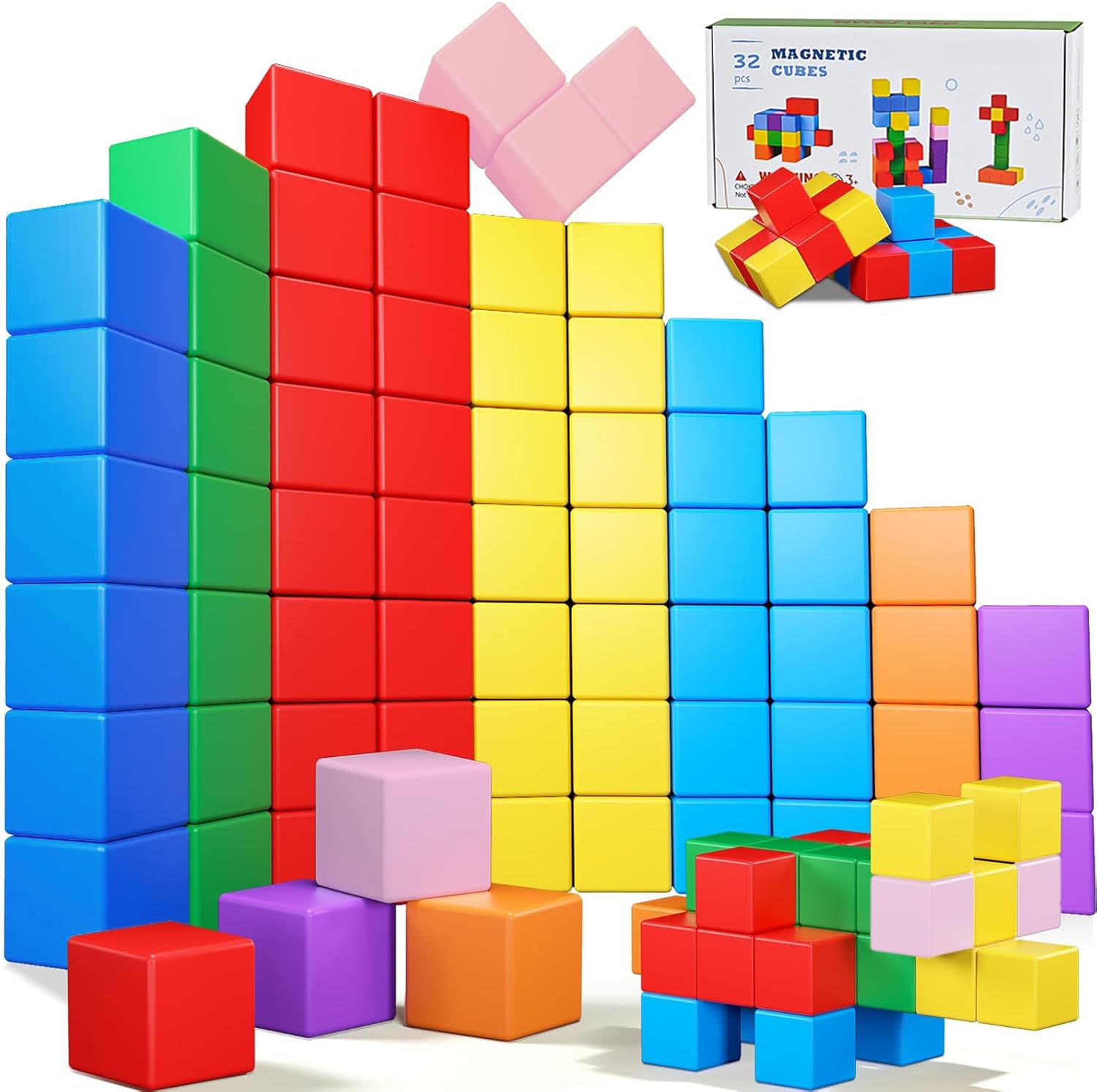 MAKTOR Magnetic Building Blocks Large, 1.3 inch Magnetic Stacking Cubes ...