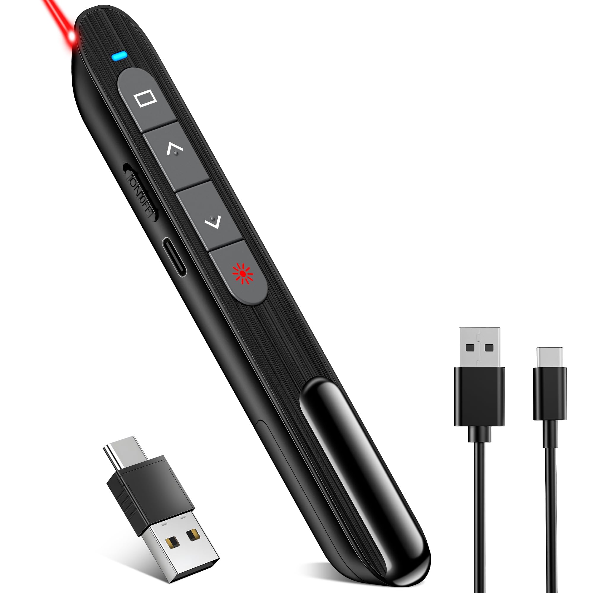 2-in-1 USB Type C Presentation Clicker with Red Light Pointer ...