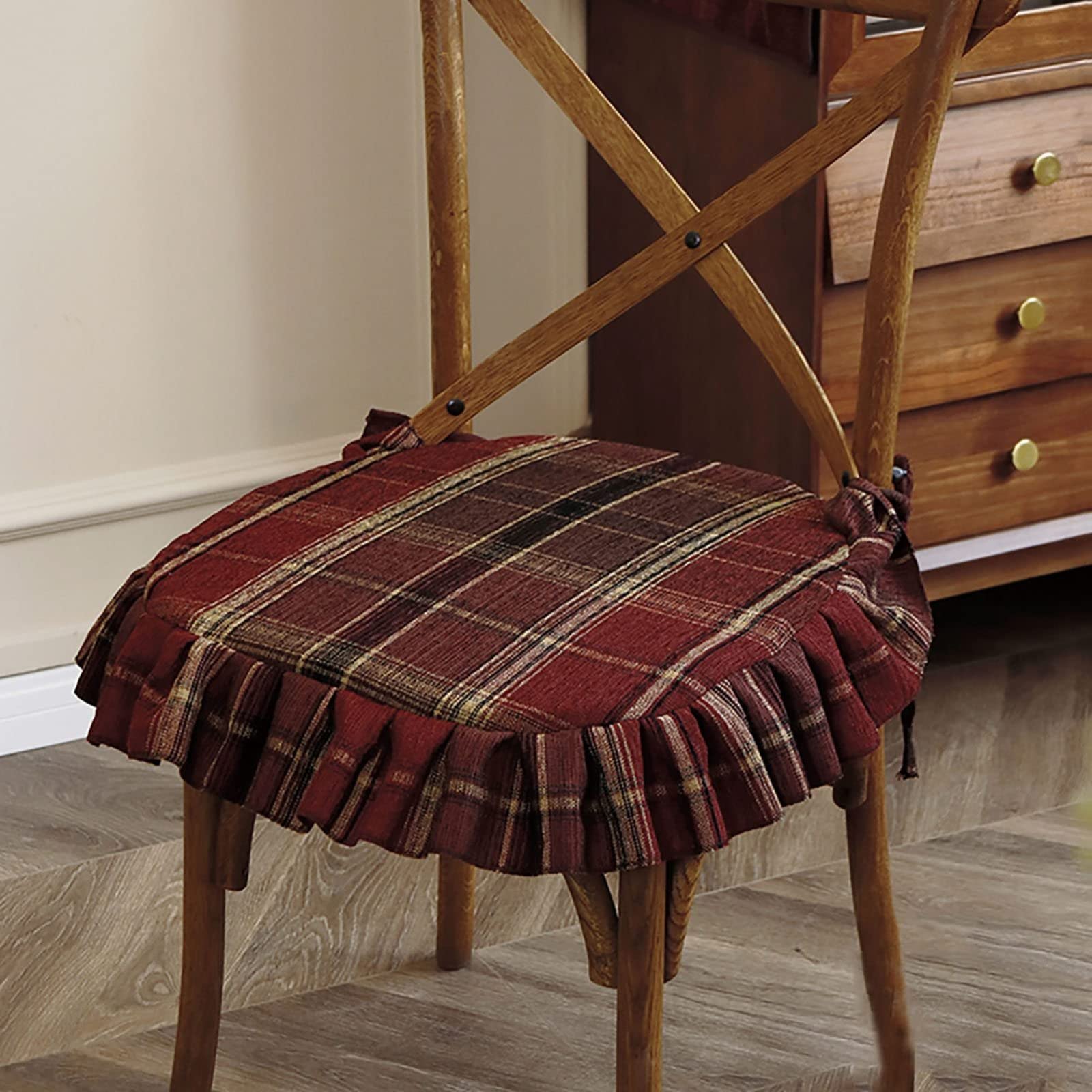 Amazon.com: ALEEIK U Shaped Ruffled Chair Cushion with Ties Country ...