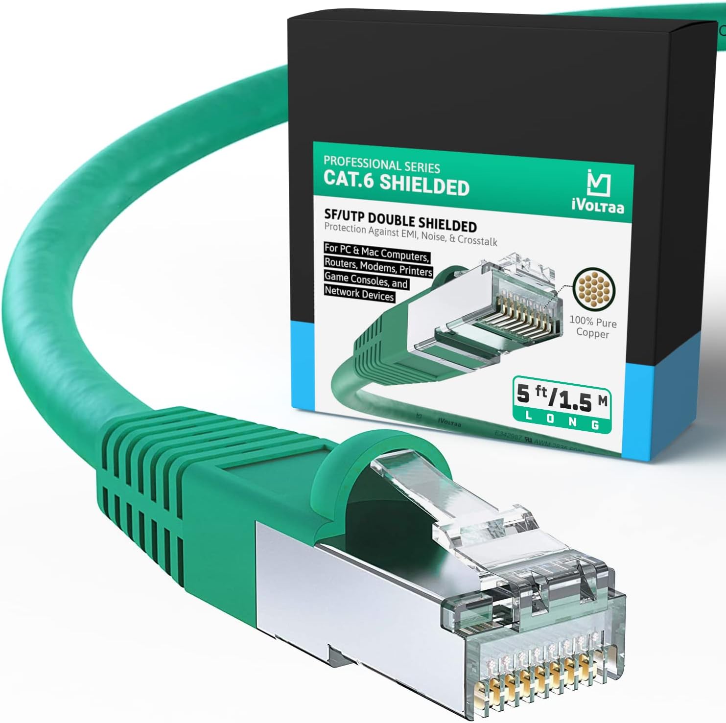 iVoltaa Ethernet Cable CAT6A Cable Dual Shielded (SF/UTP) Professional ...