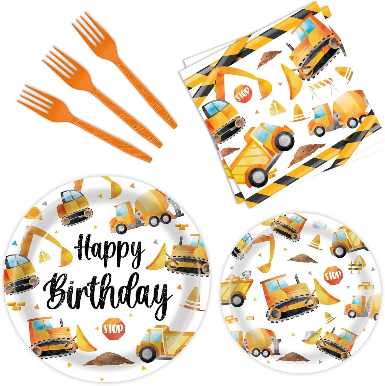 Amazon.com: BQK 96 Pcs Construction Plates & Napkins - Party ...