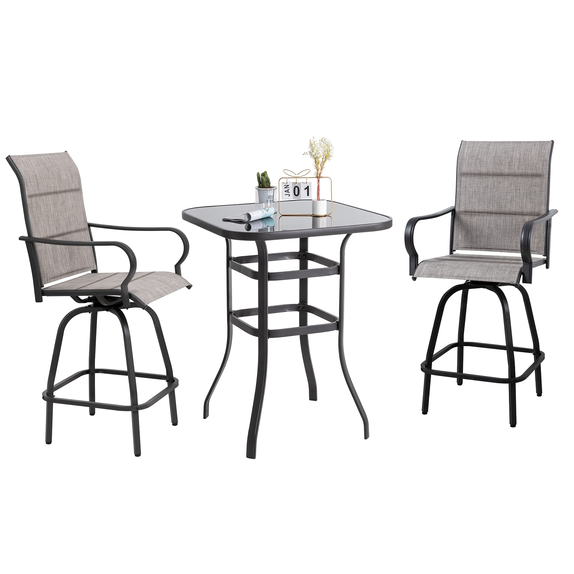 Shintenchi 2 Piece Patio Swivel Bar Stools, Outdoor Height Bar Patio ...