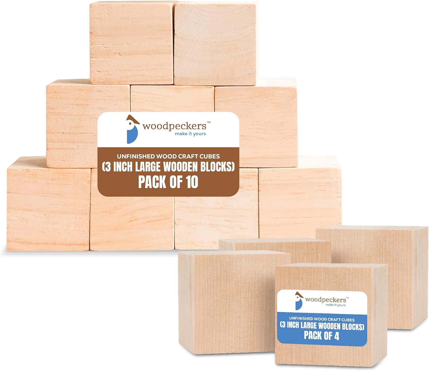 Amazon.com: Wood Cubes 3 inch, Pack of 4 and Wood Cubes 3 inch, Pack of ...