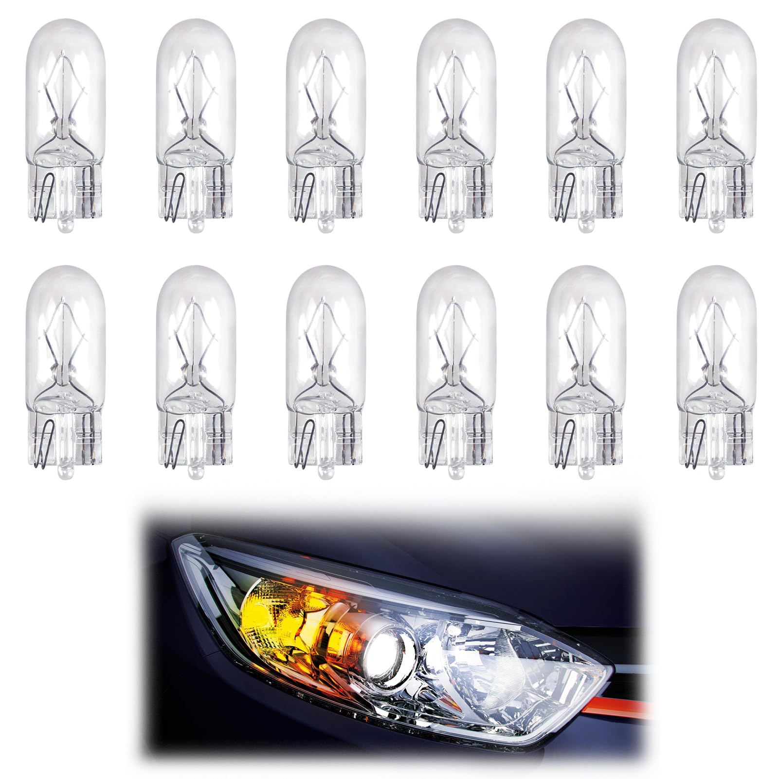 12 PCS 501 W5W Bulbs T10 Car Interior Light, 12V 5W Halogen Bright ...
