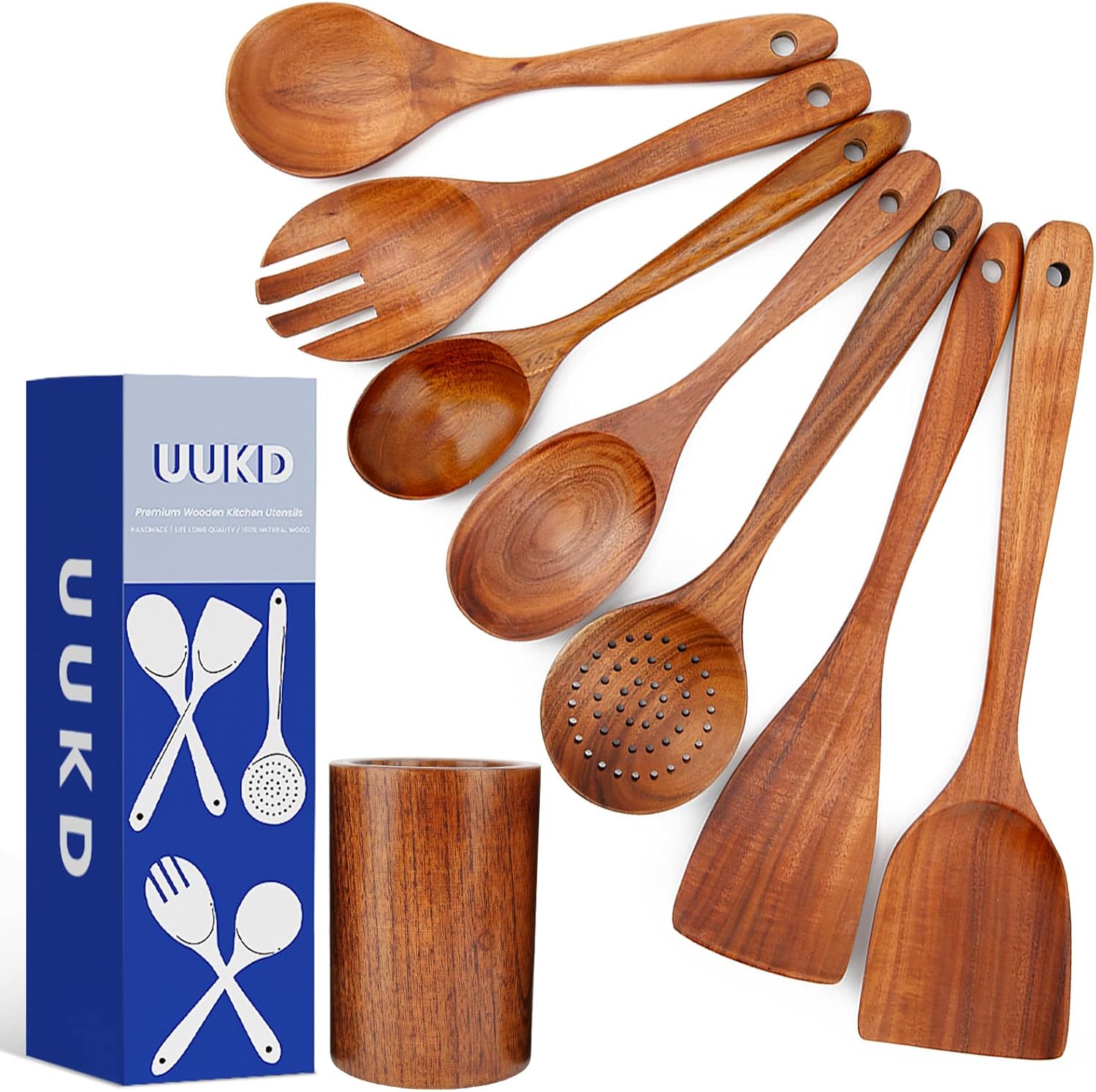 Amazon.com: Wooden Cooking Utensils Set, 8 PcsWooden Non-Stick Kitchen ...