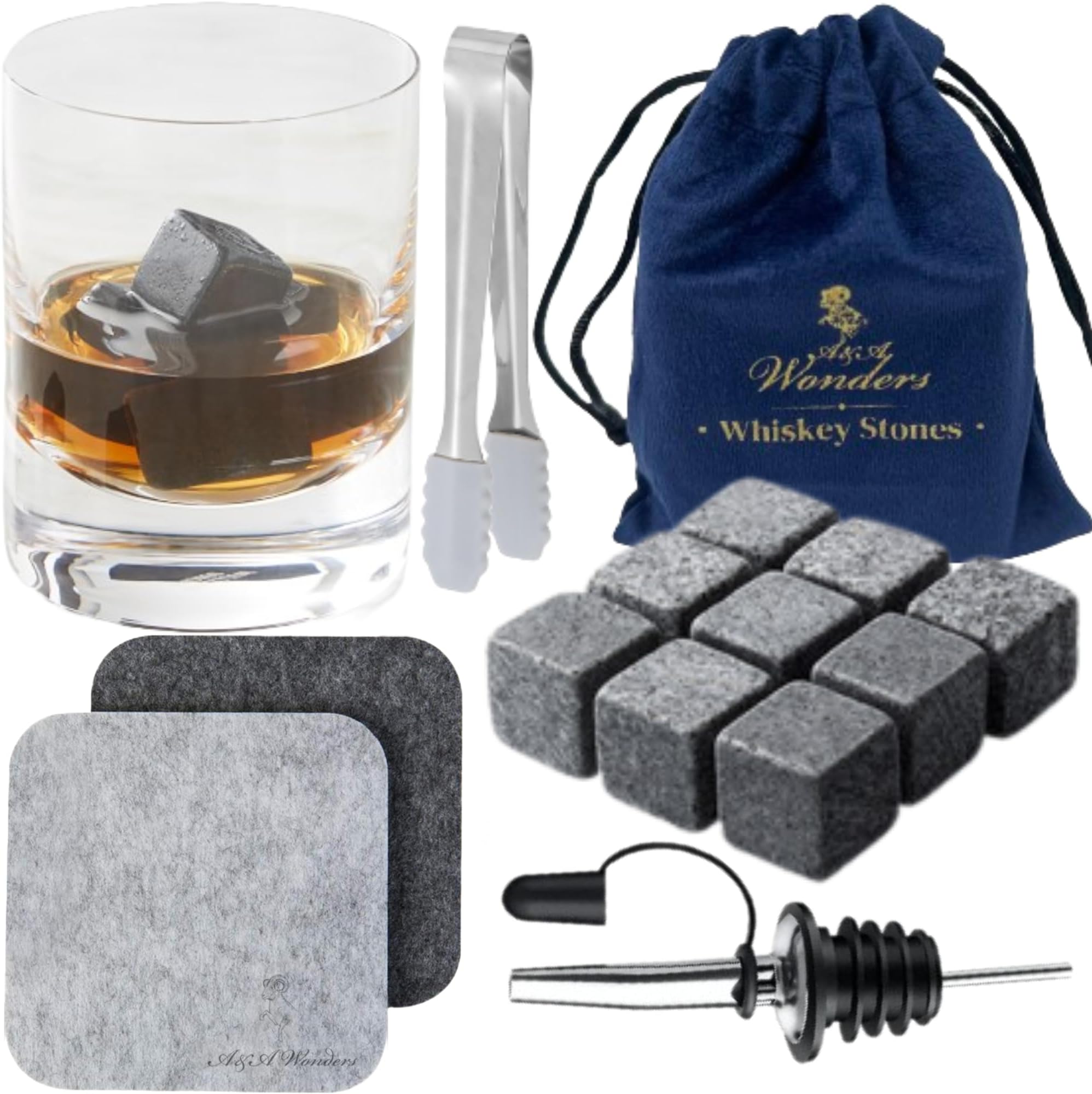 Amazon.com: Whiskey Stones Gift Set of 8 with Fancy, Beautiful Polished ...