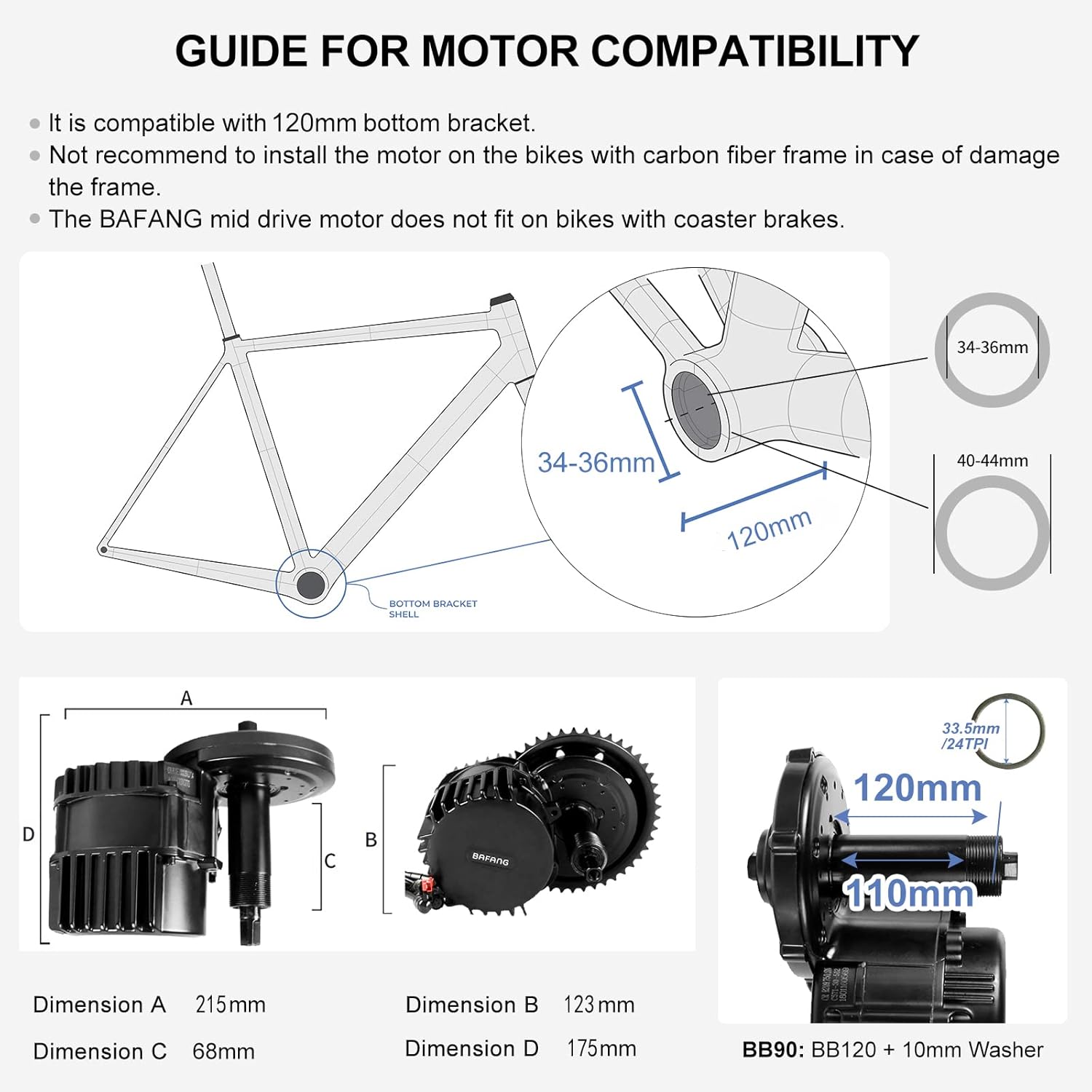 Buy BAFANG BB120mm 1000W Mid Drive Kit : BBS03 HD 48V Motor with ...