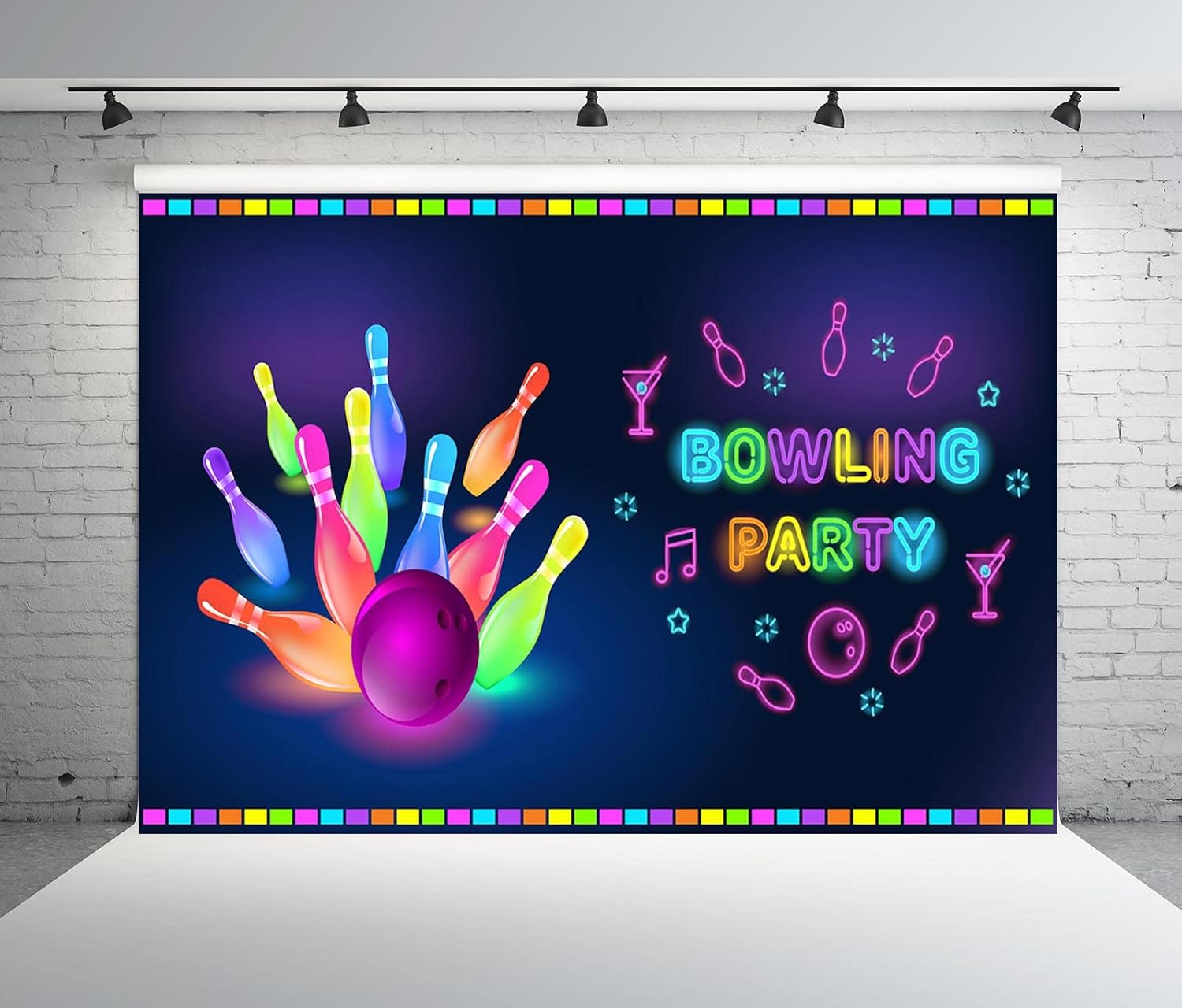 Amazon.com : BELECO 15x8ft Fabric Bowling Party Backdrop for Photoshoot ...