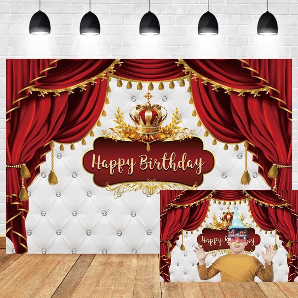 Amazon.com : OERJU Royal Prince Birthday Backdrop Royal Red and Gold ...